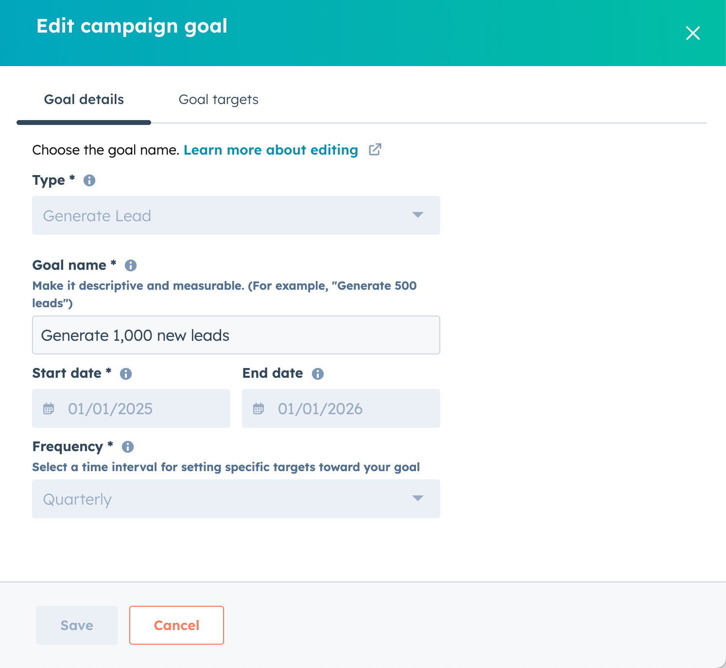 Use the campaign goals tracker