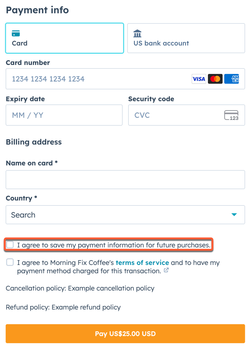 Store a payment method for future charges
