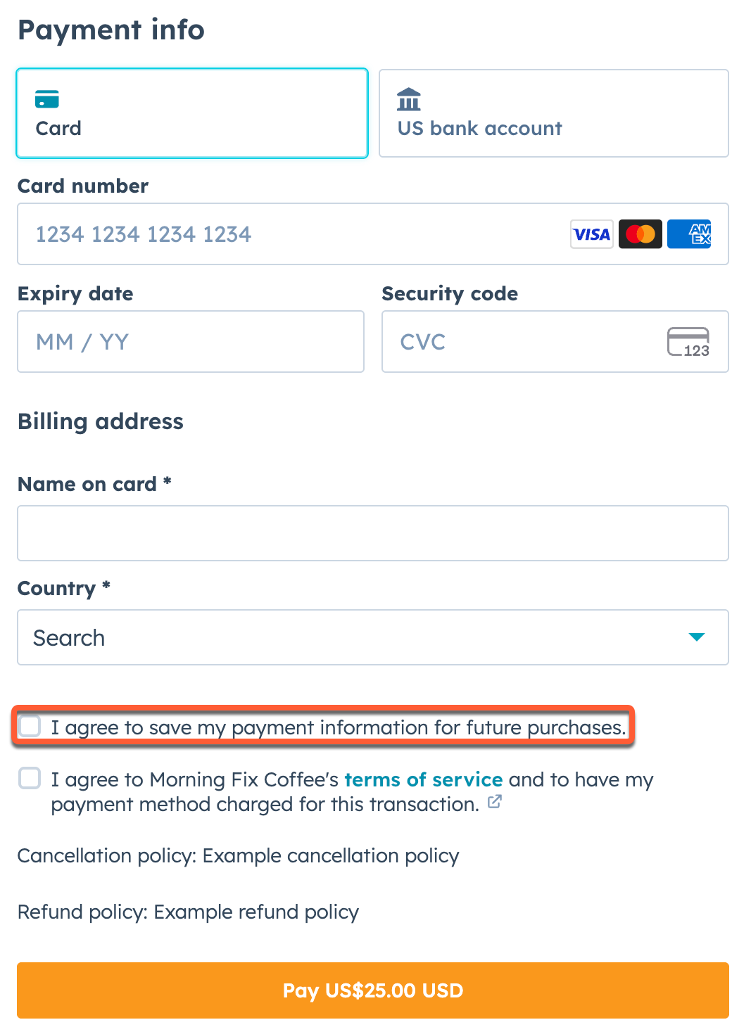 Store a payment method for future charges