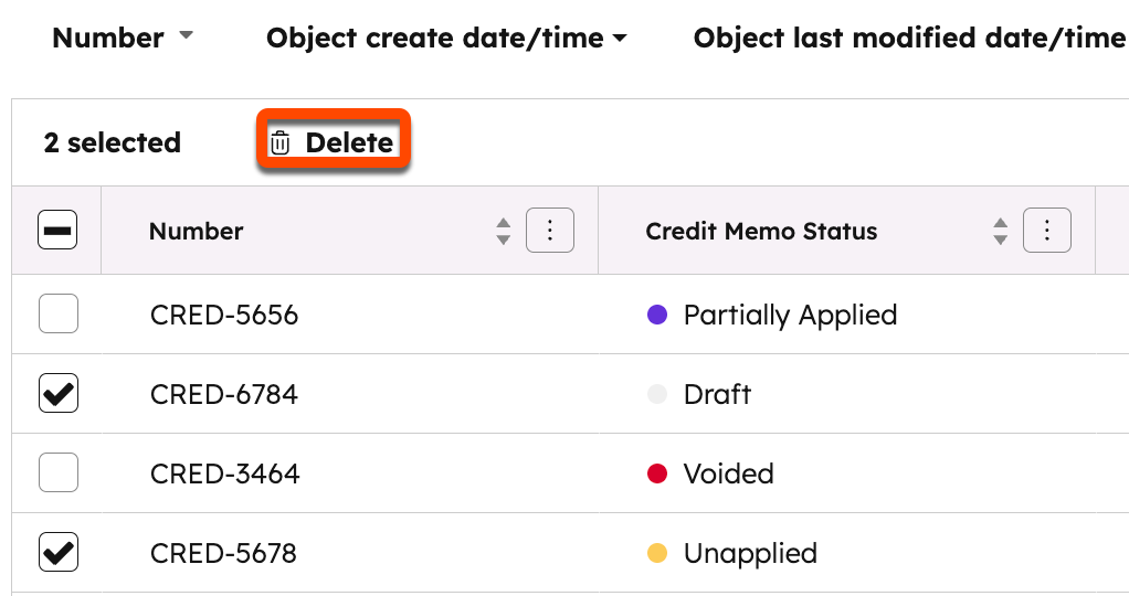 Manage credit memos