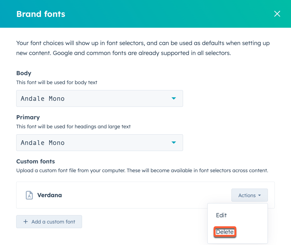 Edit your brand's logo, favicon, brand colors, fonts, and theme