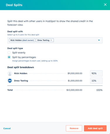 Split deal credit among users