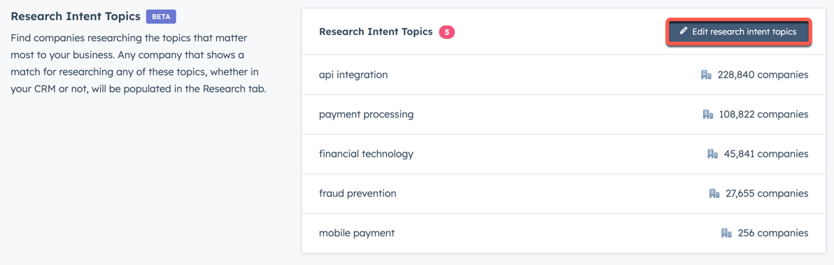Configure research intent