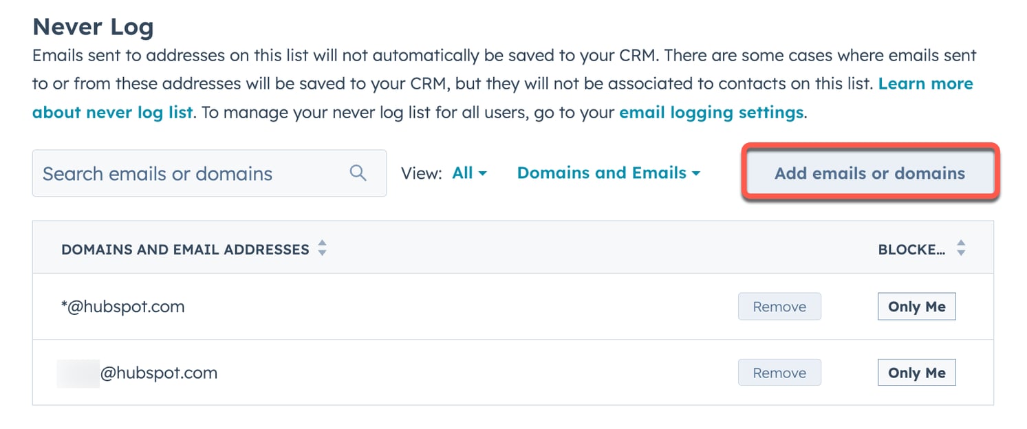 Exclude recipients from CRM email logging