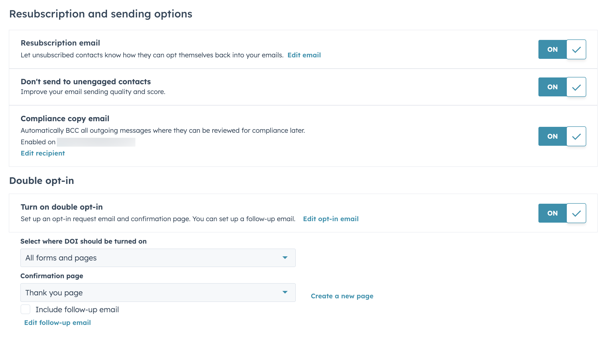 Manage your default marketing email settings and tracking preferences
