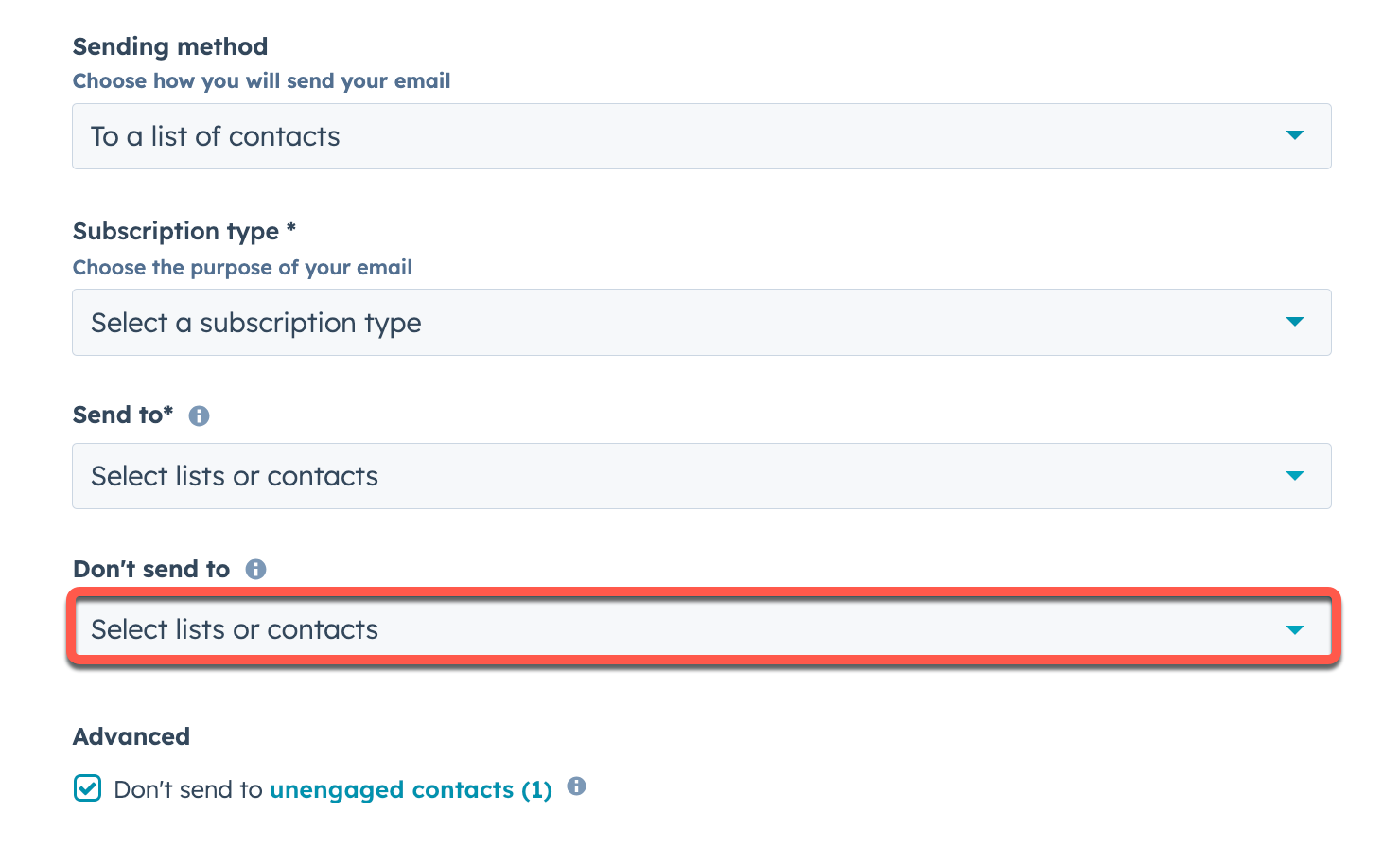 Exclude specific lists or contacts from receiving a marketing email