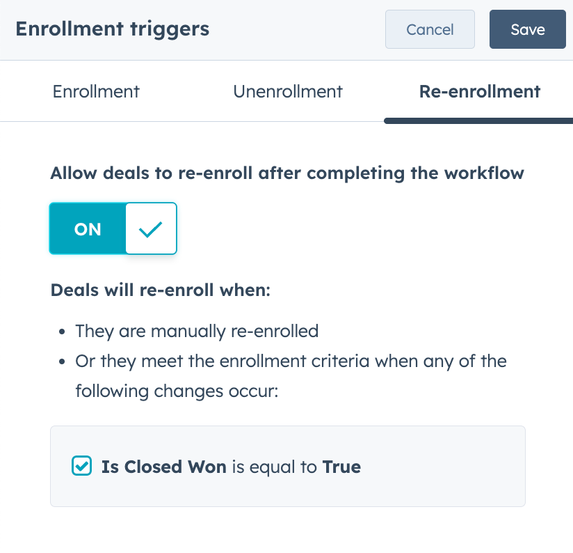 Add re-enrollment triggers to a workflow