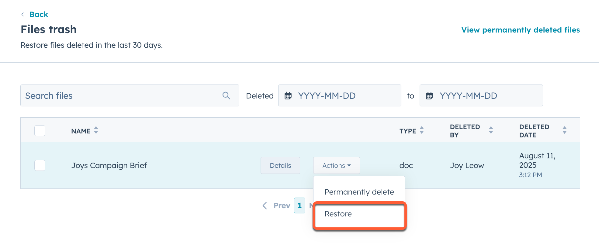 Archive, delete, or restore your files