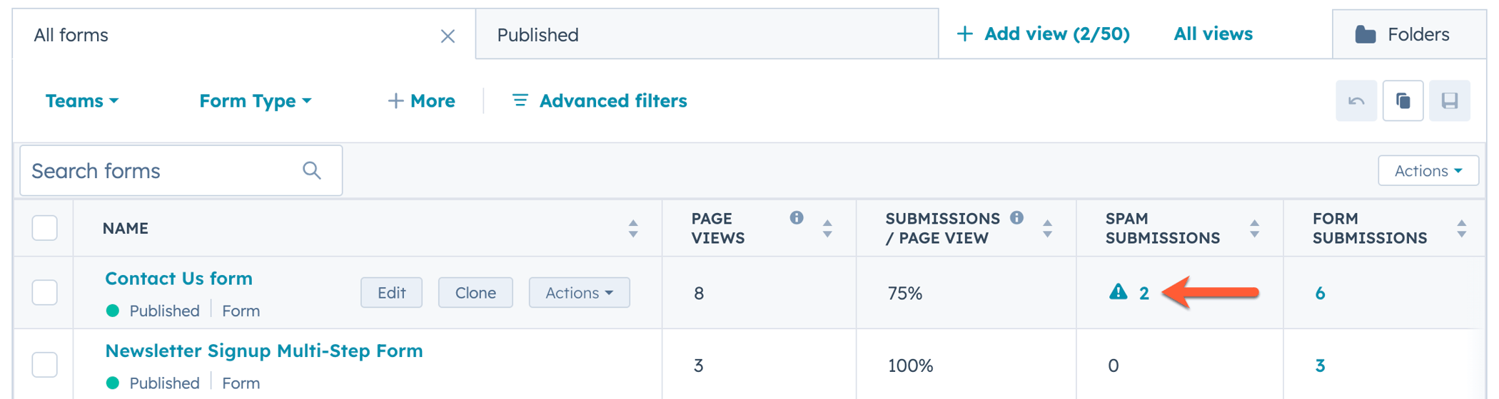 Manage form spam submissions