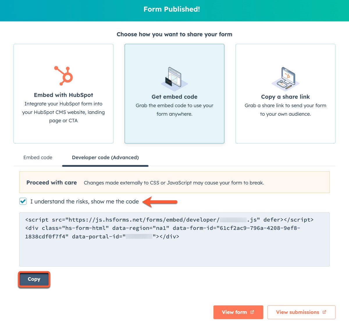 Set up and style a HubSpot form on an external site