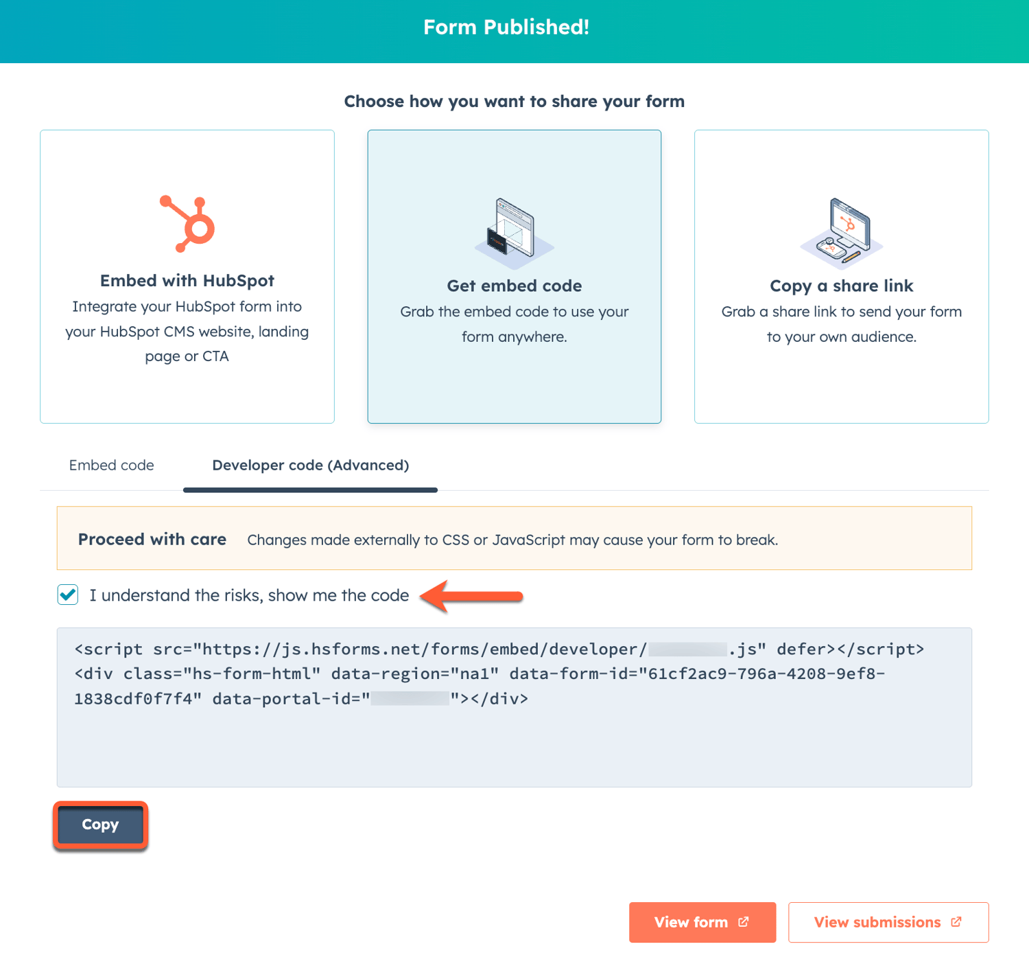 Set up and style a HubSpot form on an external site