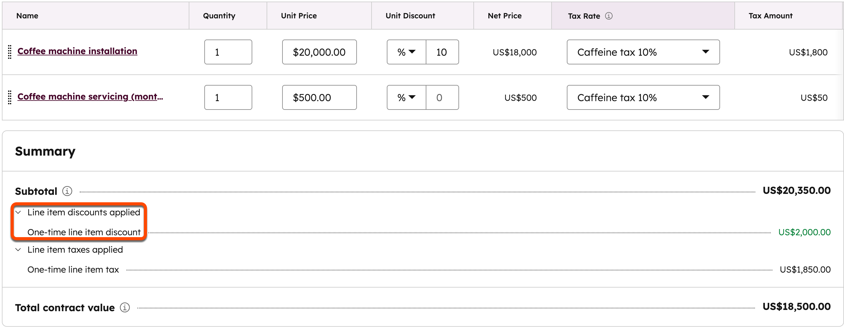 Use the line item editor for deals, quotes, invoices, credit memos ...