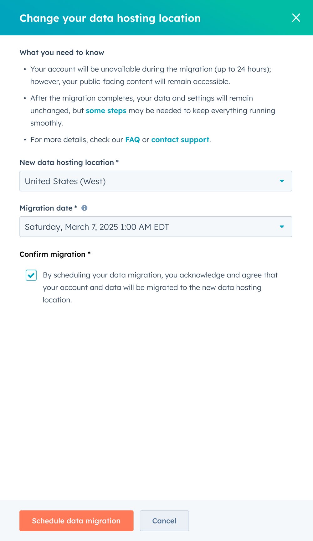 Migrate your account data to another regional data center