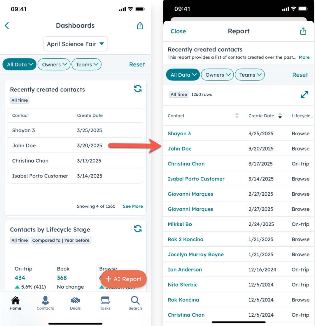 Use dashboards in the mobile app