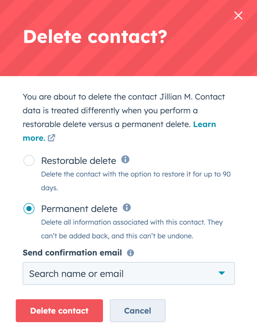Perform a permanent delete in HubSpot