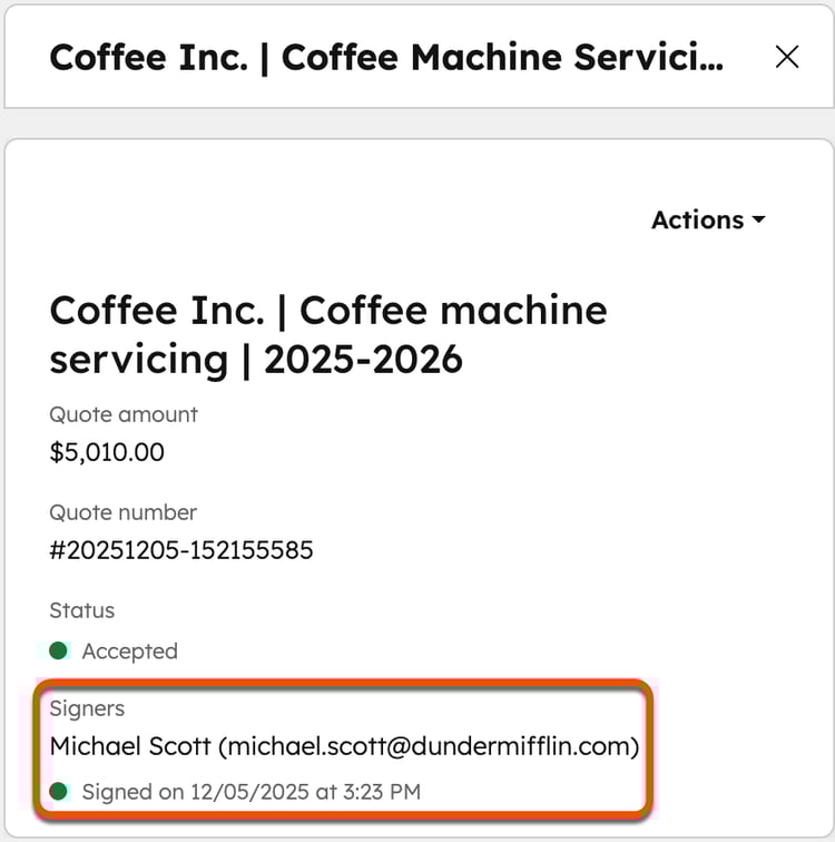 Use e-signatures with quotes