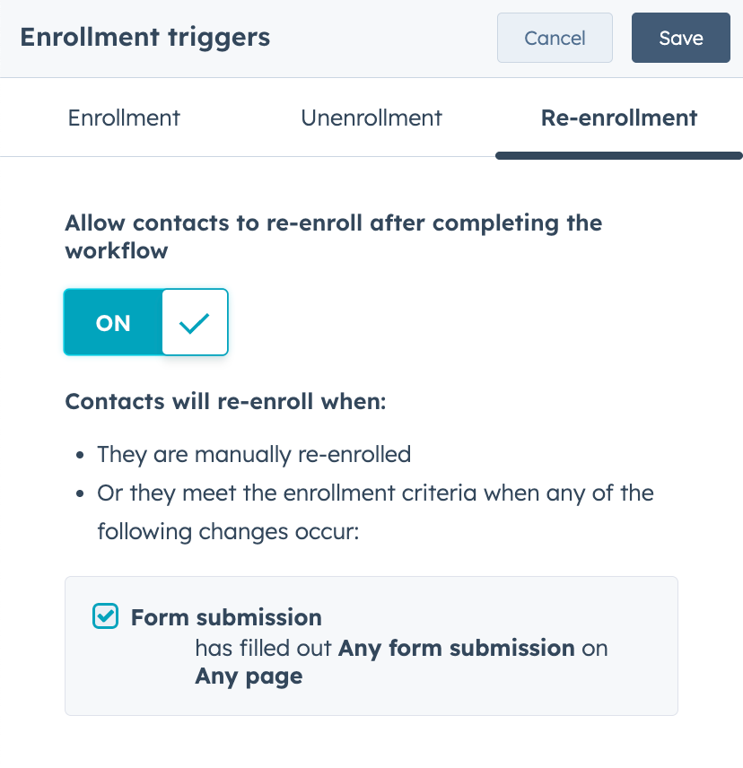Add re-enrollment triggers to a workflow