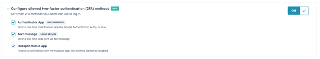 Configure allowed 2FA methods for users