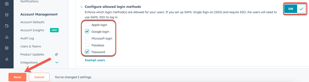 Restrict which login methods users can use to access your account