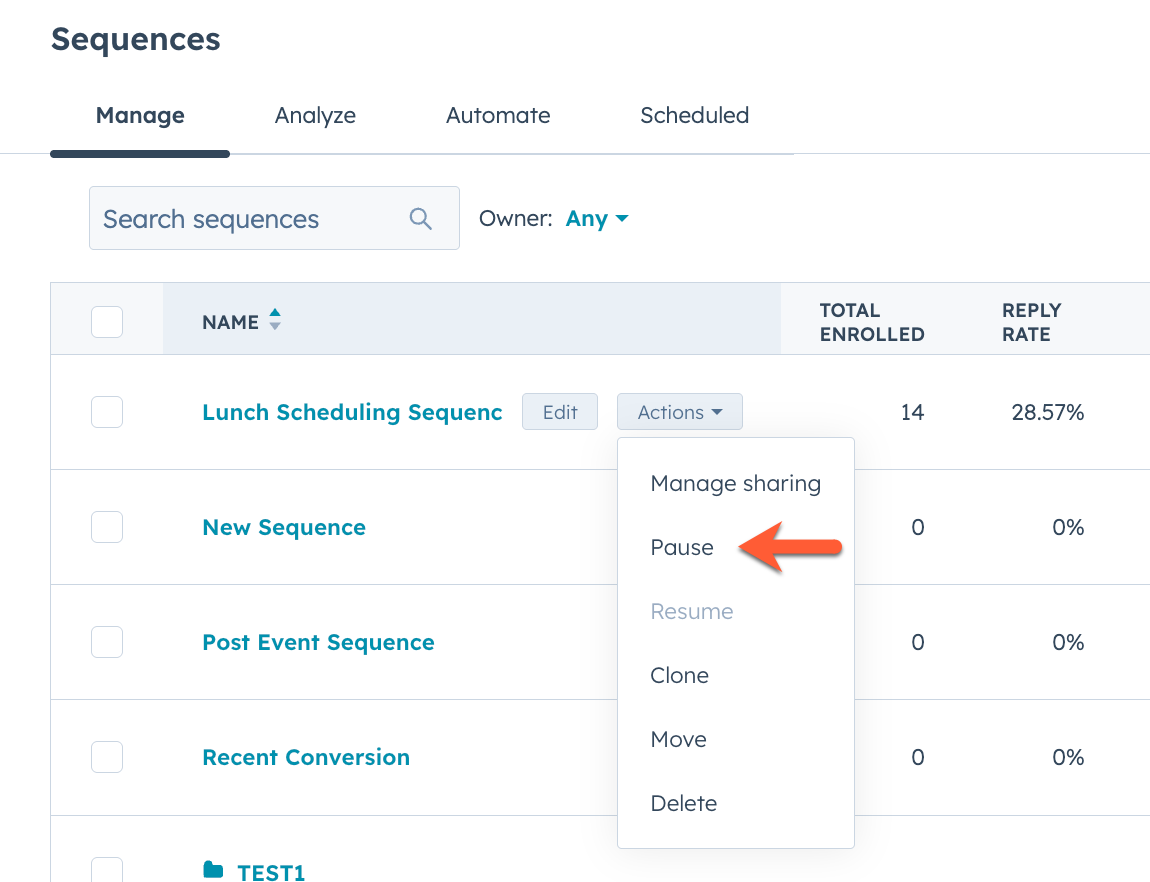 Pause or resume your sequences