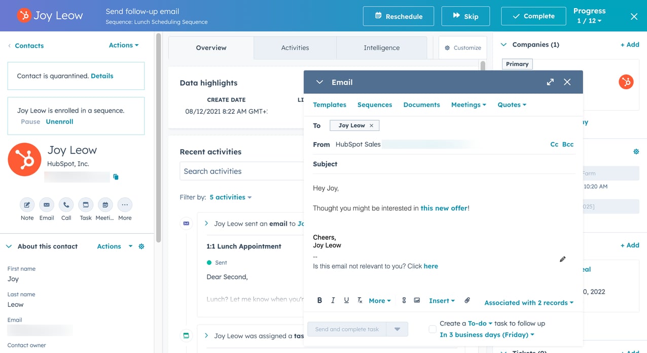 Complete your sequence tasks