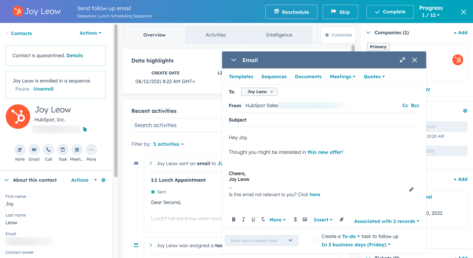 Complete your sequence tasks