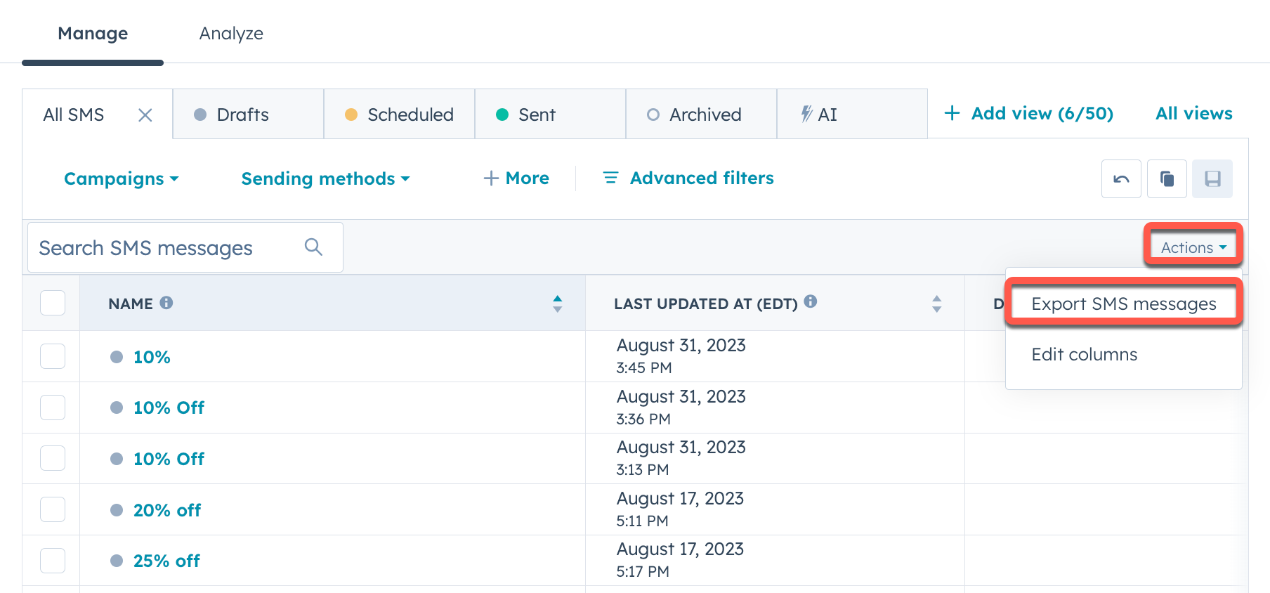 Create and send SMS messages in HubSpot