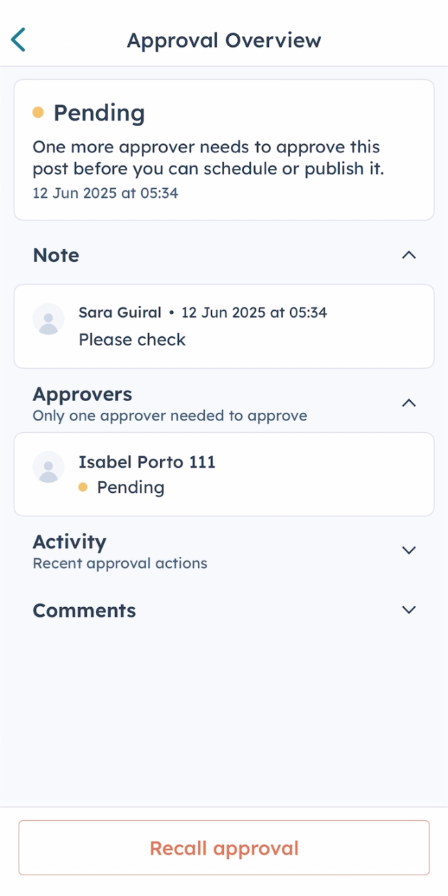 Request approval to publish a social media post