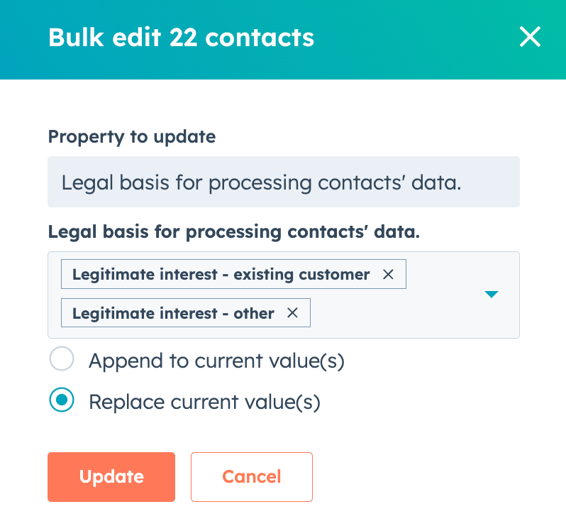 Track legal basis of processing in HubSpot