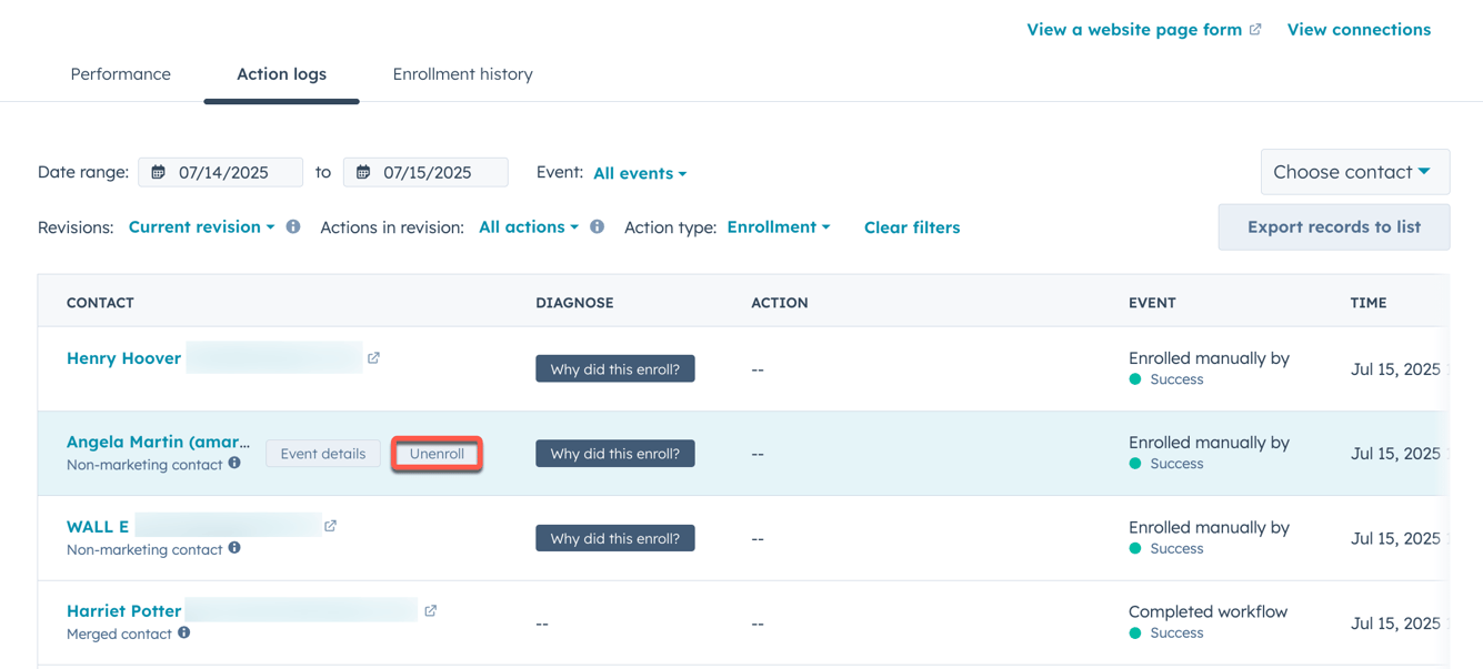 Manually unenroll records from workflows
