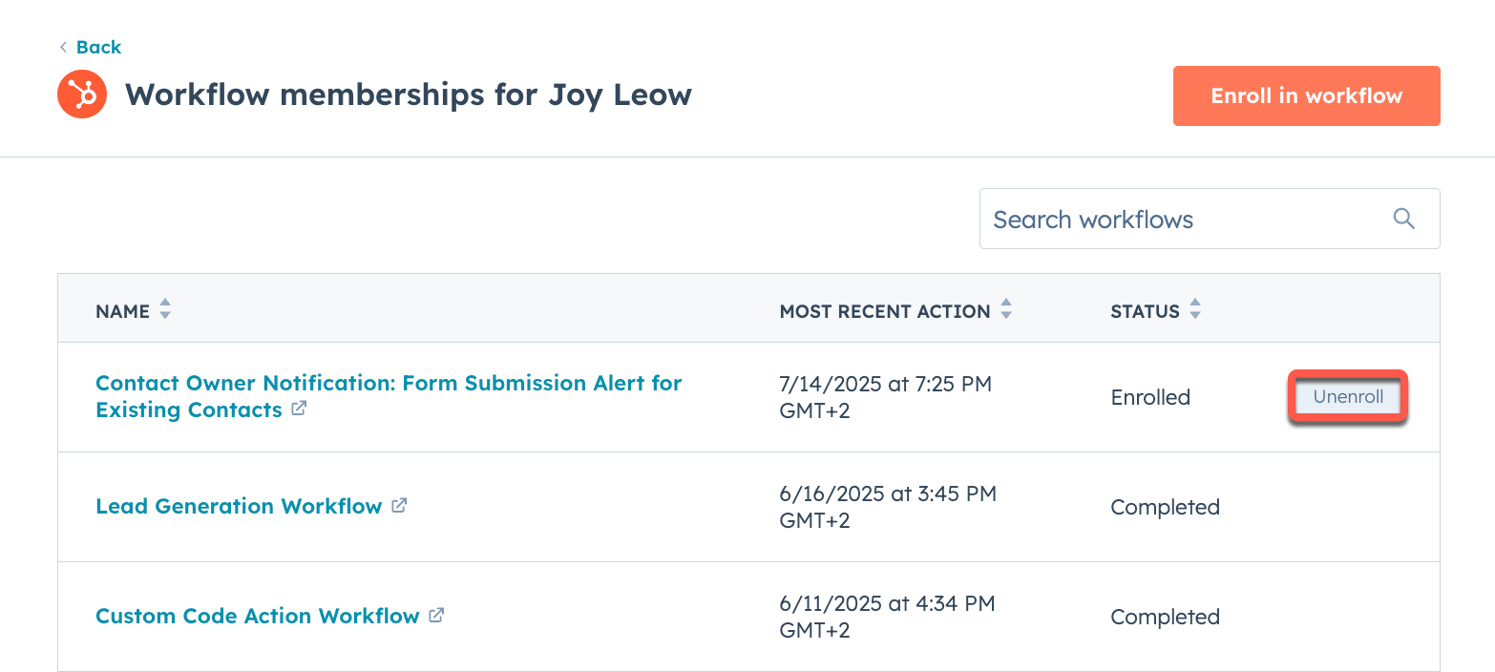 Manually unenroll records from workflows