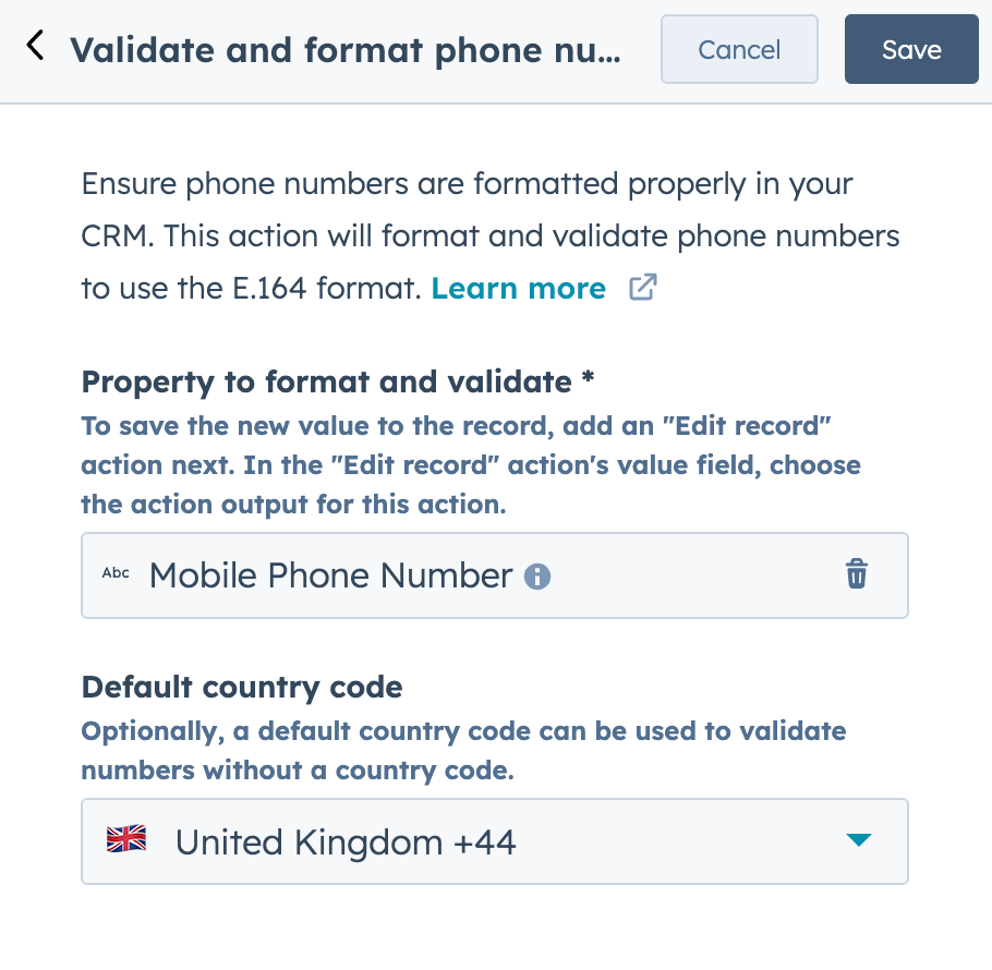 Formatear números de teléfono mediante workflows