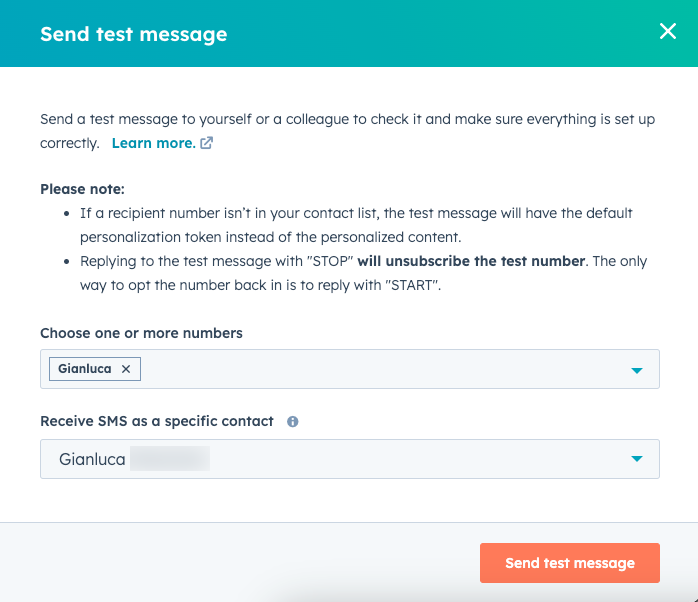 Create and send SMS messages in HubSpot