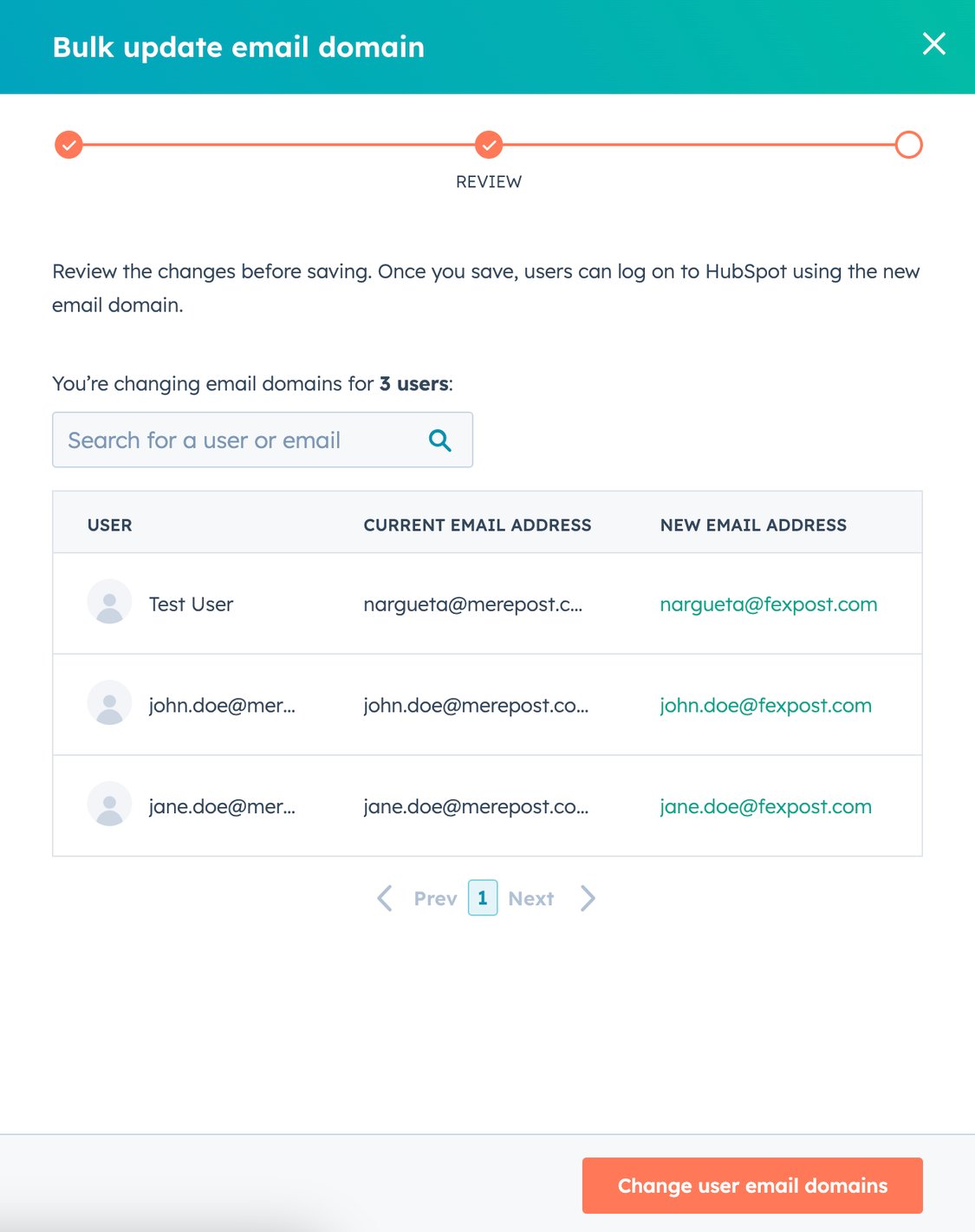 Bulk update user email domains