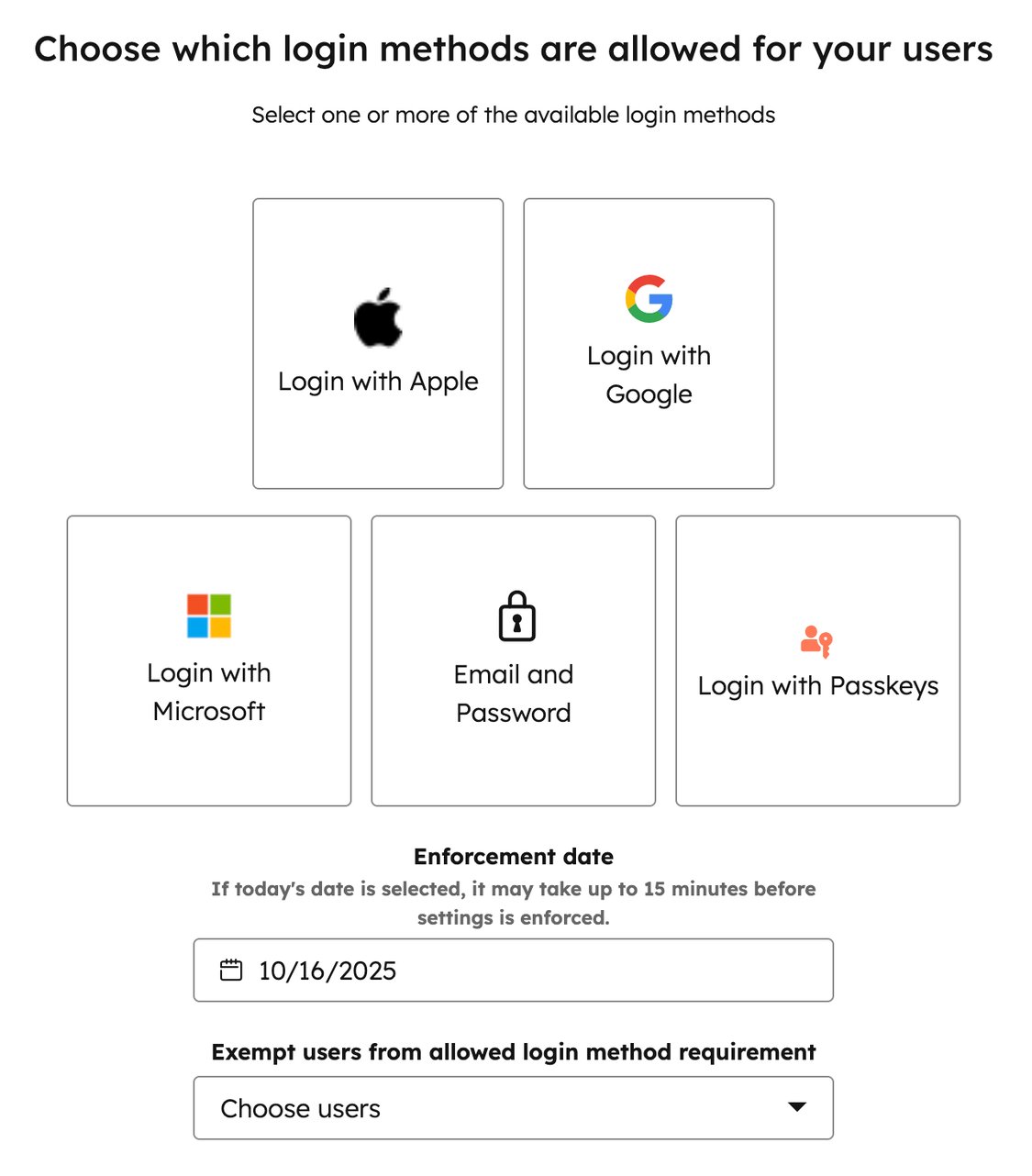 Restrict which login methods users can use to access your account