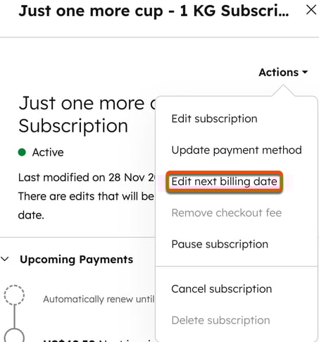 Edit subscriptions billed in HubSpot