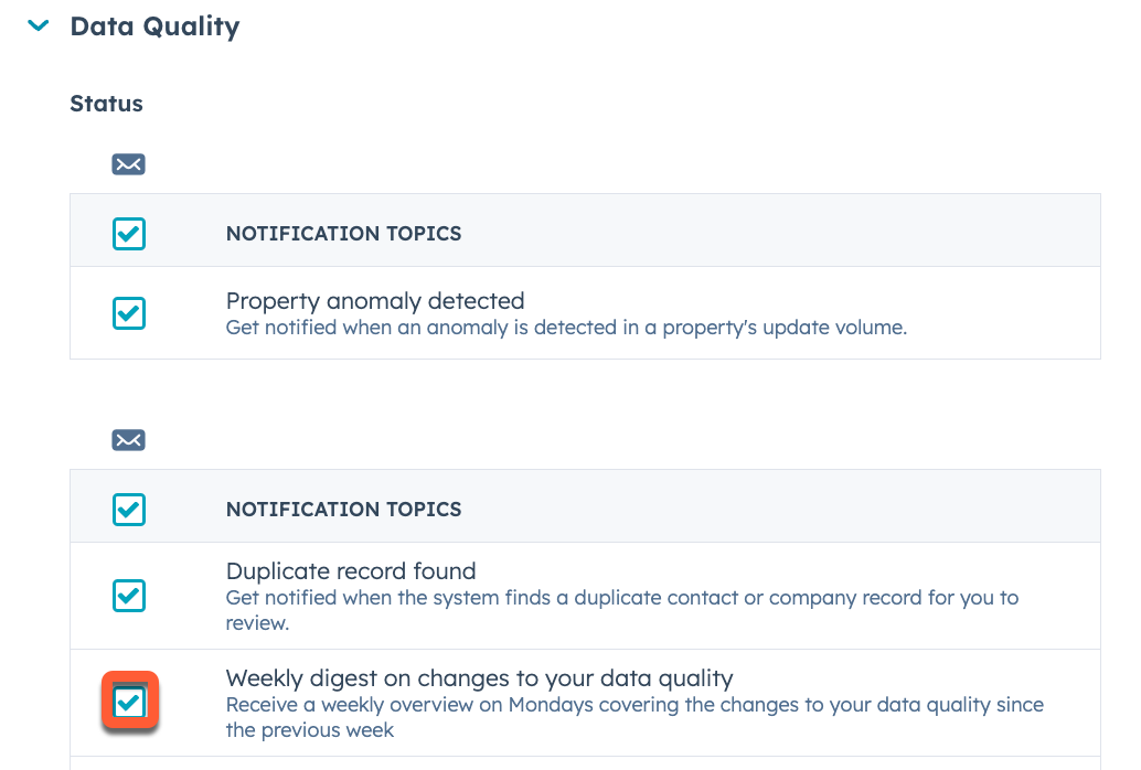 Receive a weekly data quality digest