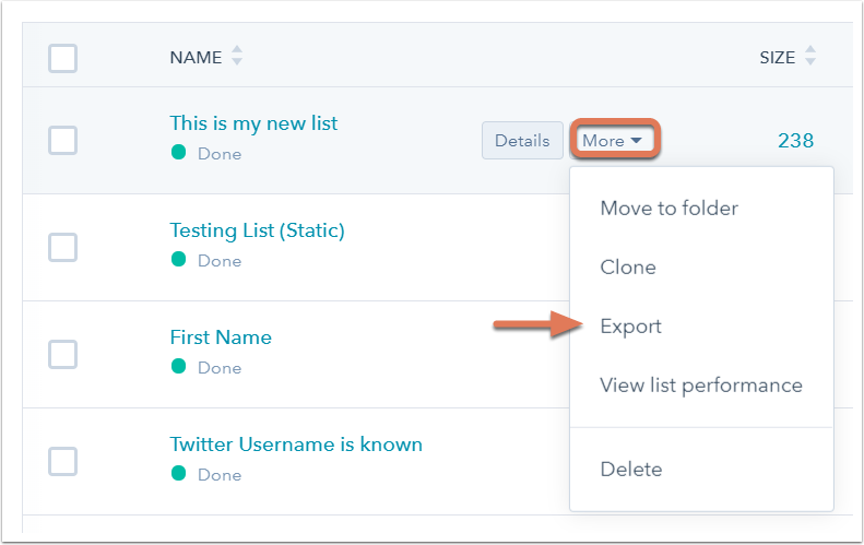 Export your lists
