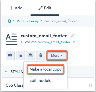 Make changes to a global module in only one template