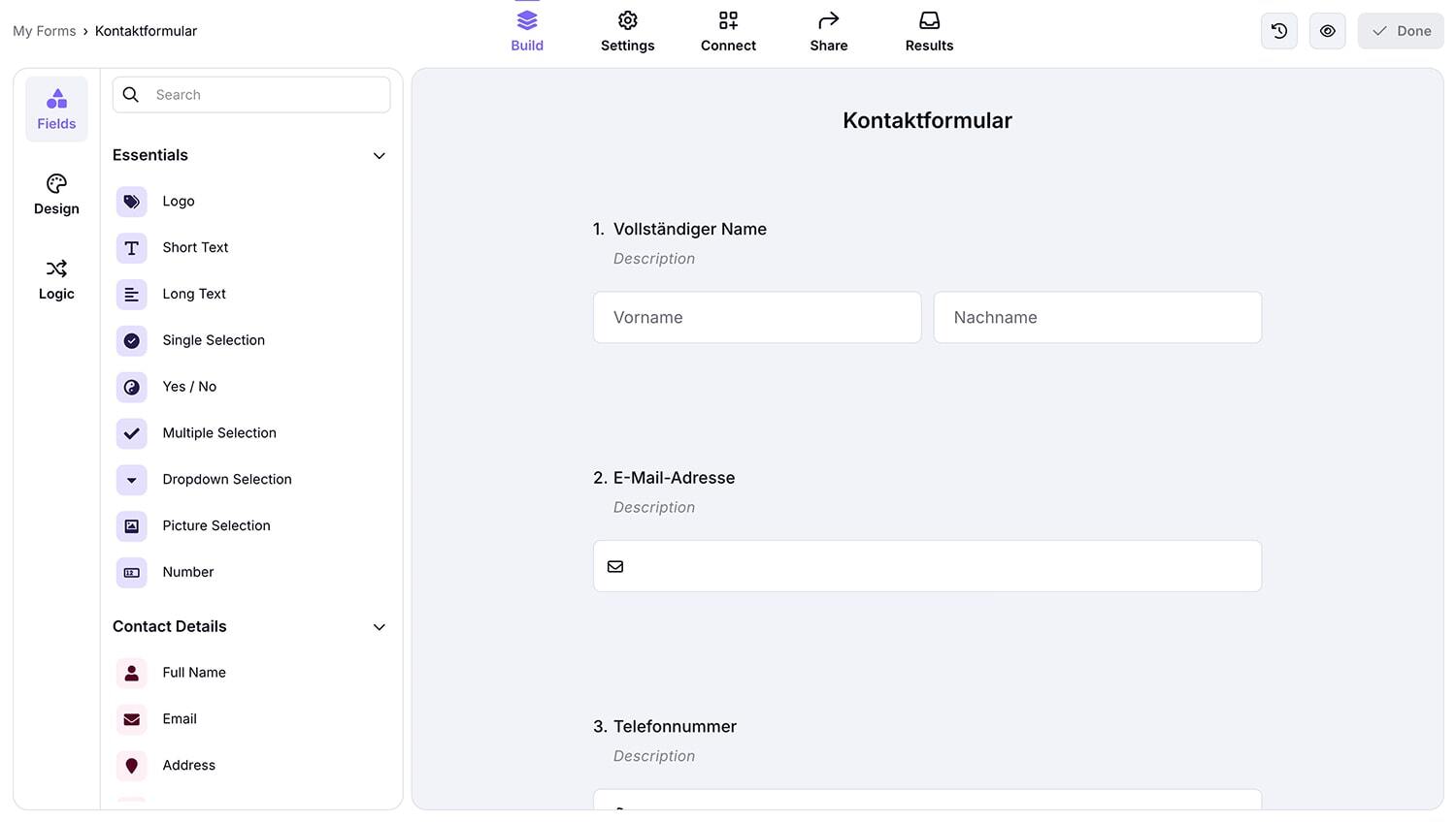 Online-Formular erstellen mithilfe von Tools