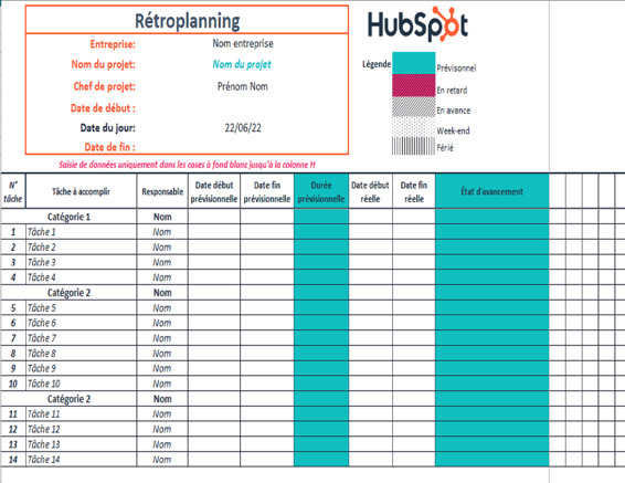 Rétroplanning : modèle gratuit sous Excel | Google Sheets | HubSpot