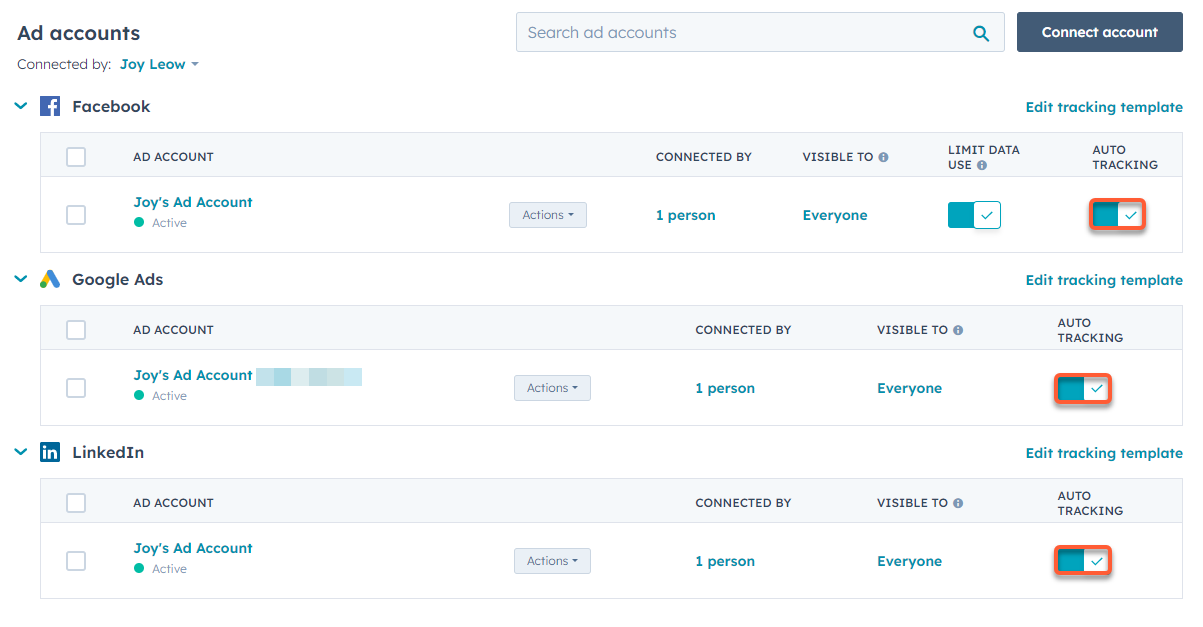 Ad tracking in HubSpot