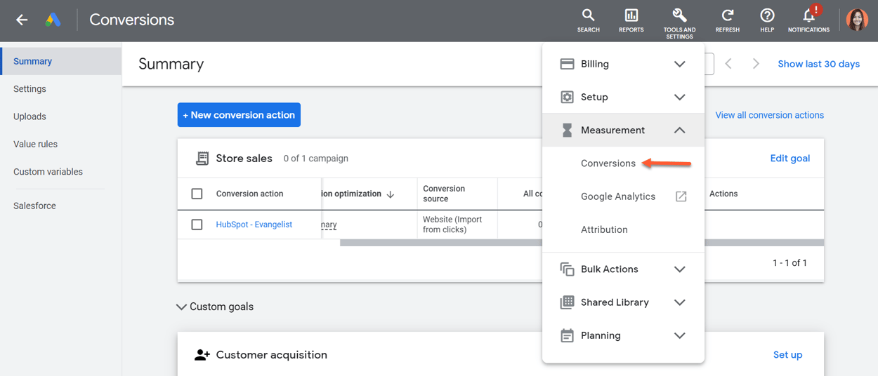 Create and sync ad conversion events with your Google Ads account