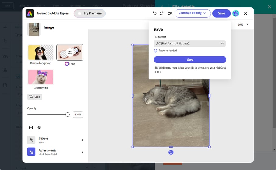 Add Adobe Express designs to your HubSpot content