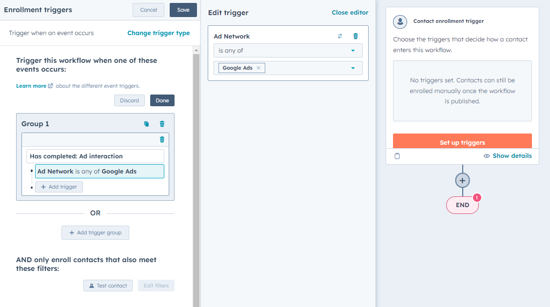 Set event enrollment triggers