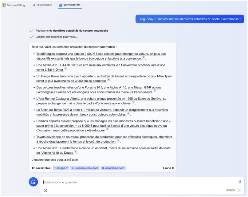 Bing Chat : fonctionnalités et exemples d'utilisation